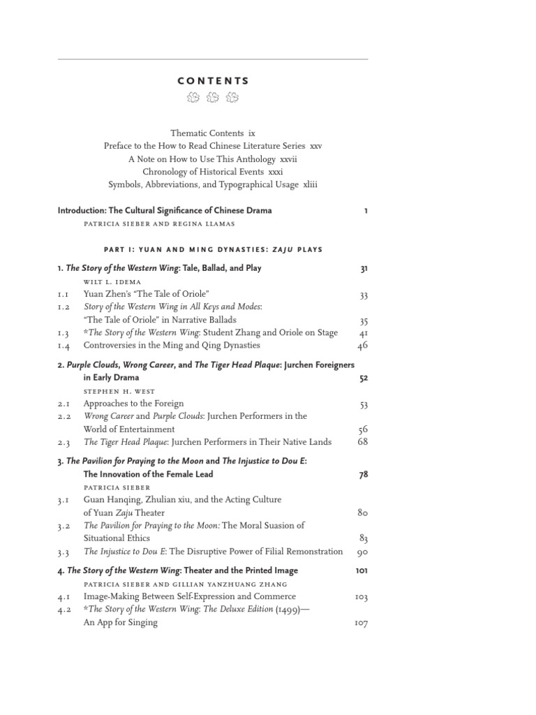How To Read Chinese Drama A Guided Anthology - (Table of Contents) | PDF