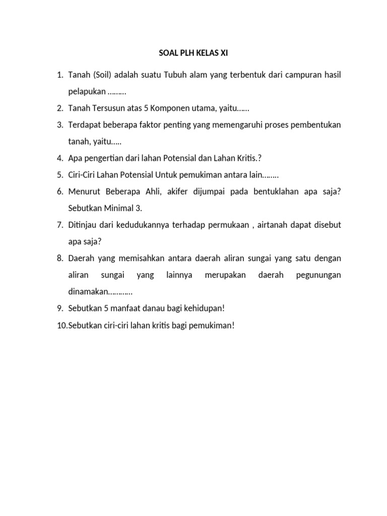 Soal Plh Kelas Xi 2024 | PDF