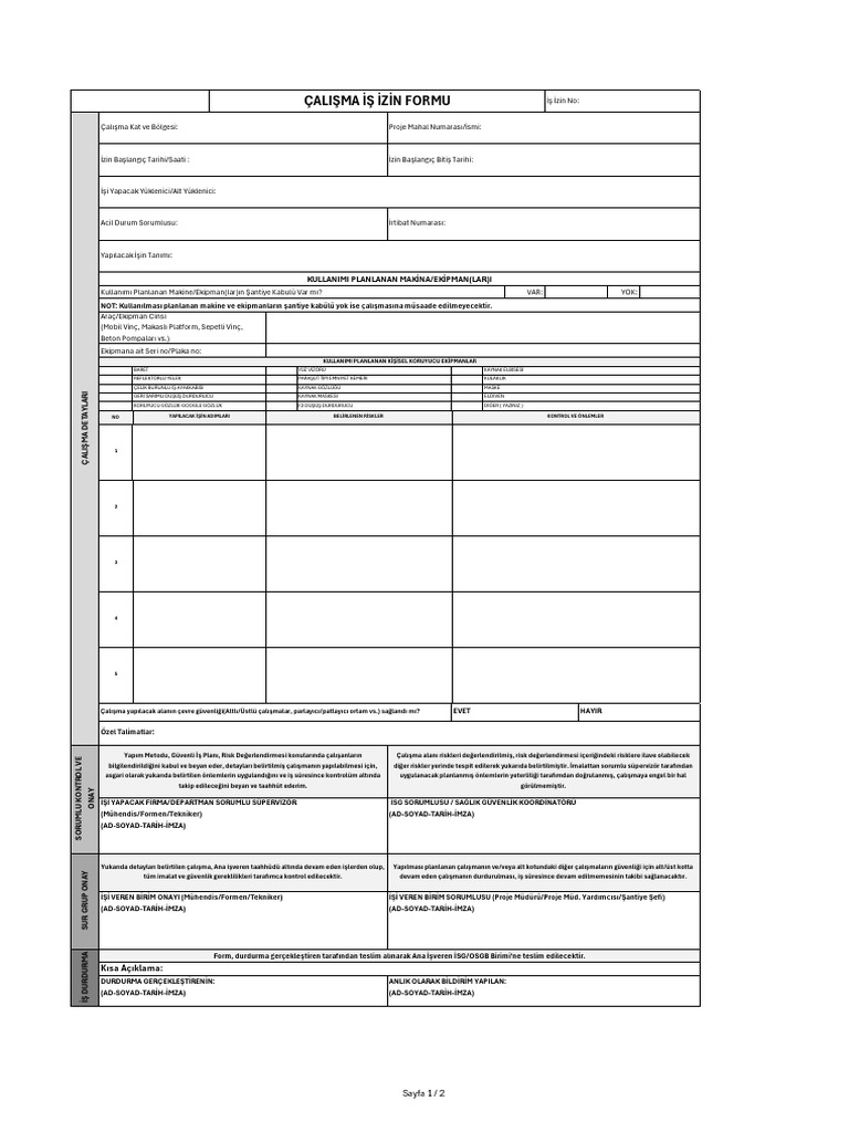 Genel Çalişma İş İzi̇n Formu | PDF