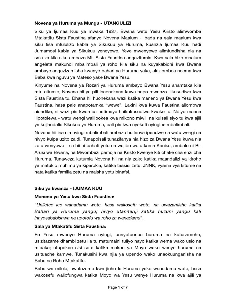 Novena Ya Huruma Ya Mungu UPDATED | PDF