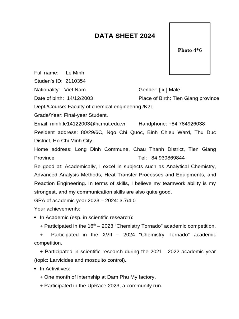 Mẫu - Data sheet 2024 | PDF