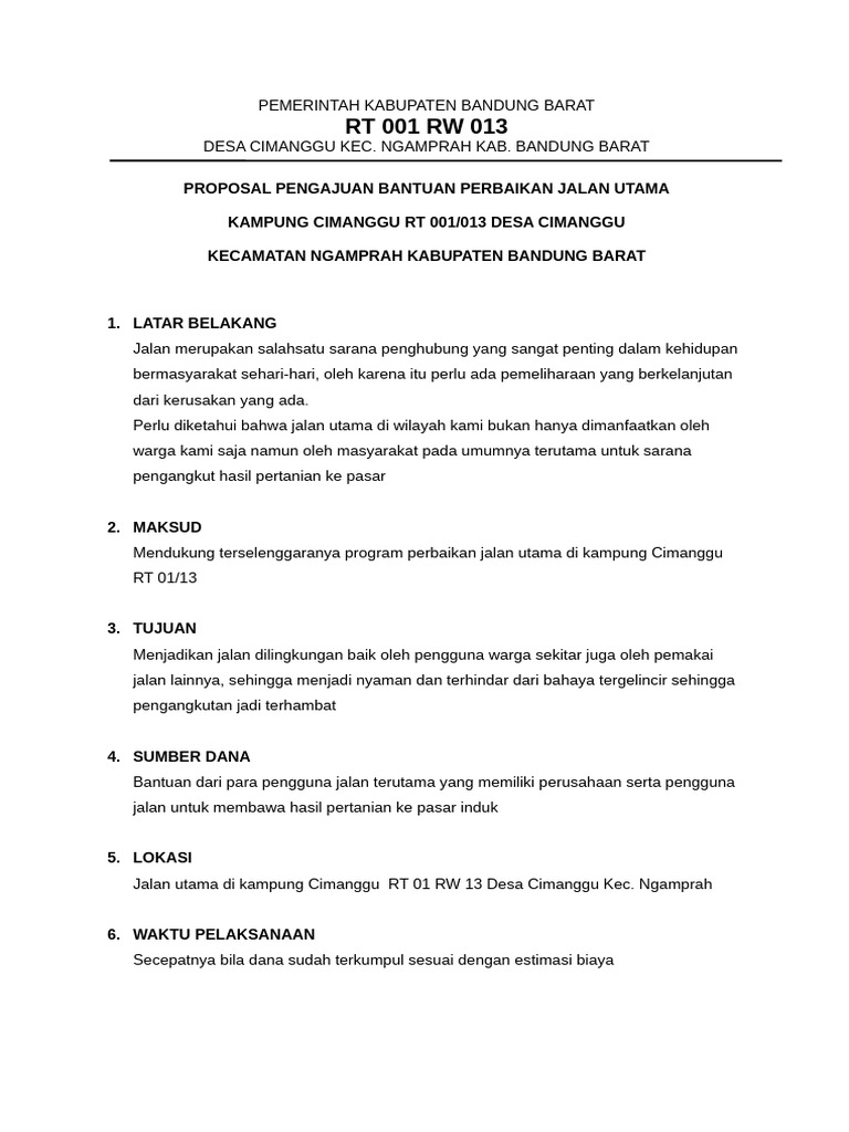 Proposal Perbaikan Jalan | PDF