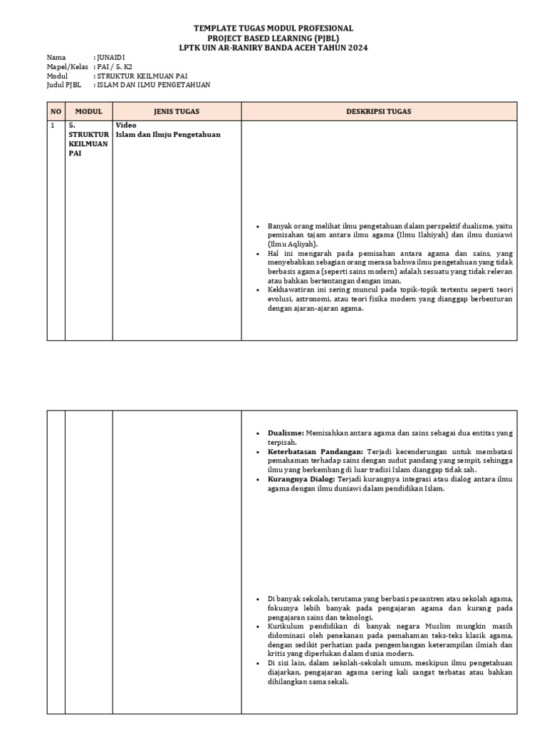 PJBL - Modul 5-Struktur Keilmuan Pai-1 | PDF