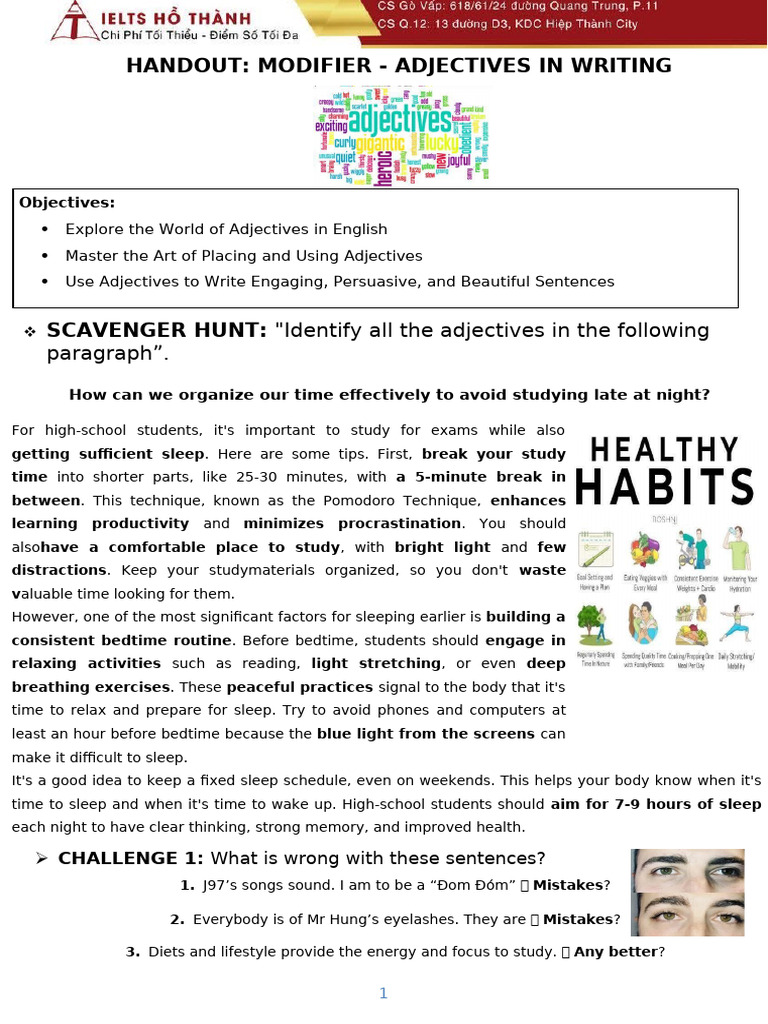 Mastering Adjectives for Effective Writing | PDF | Sleep
