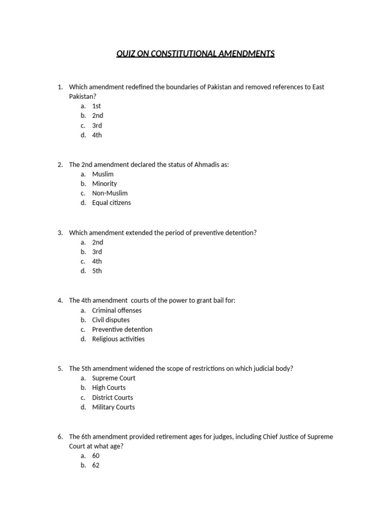 Quiz On Constitutional Amendments | PDF | Khyber Pakhtunkhwa | Justice