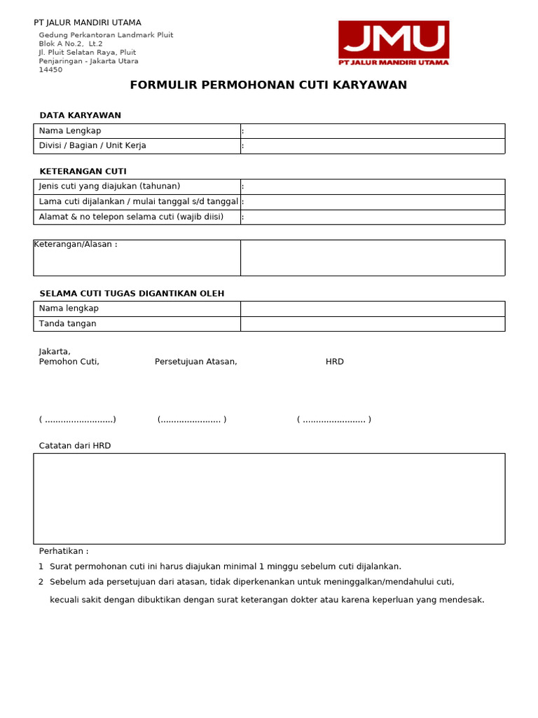 Draft - Form Cuti Karyawan | PDF