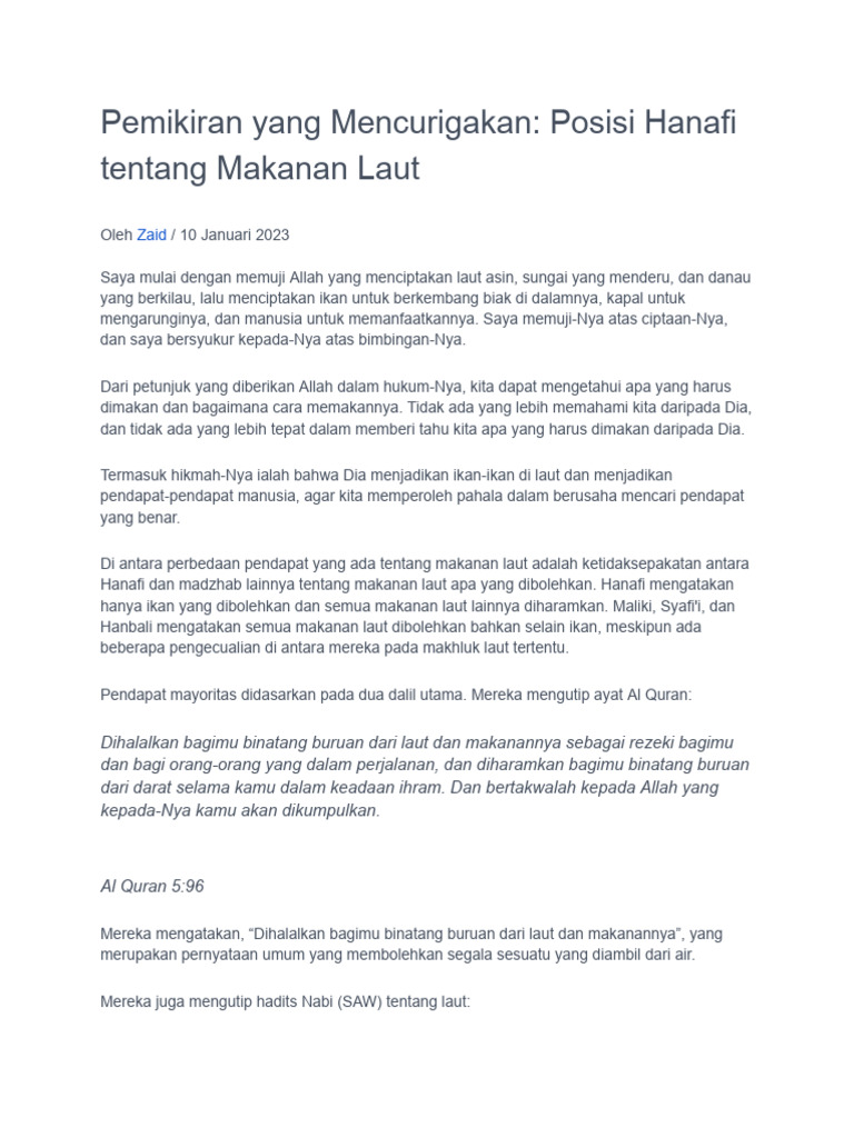Pandangan Hanafi tentang Makanan Laut | PDF