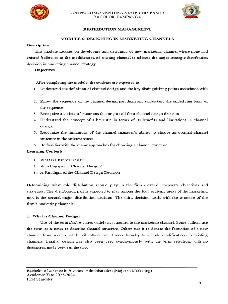 DM MODULE 5 Designing The Marketing Channel 1 | PDF | Marketing | Retail