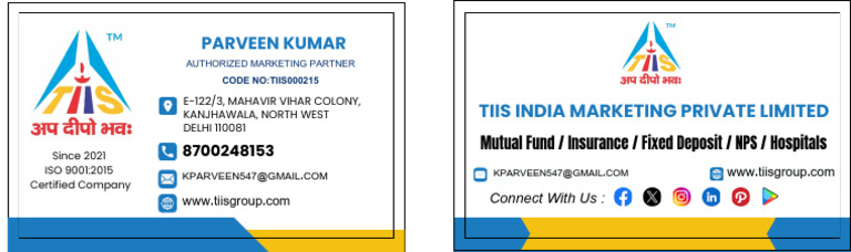 PARVEEN KUMAR Visiting Card For Partner | PDF