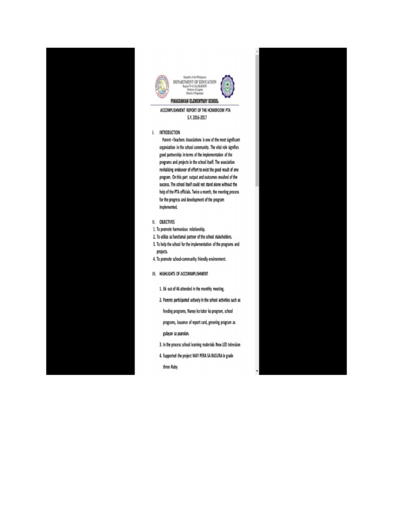 Accomplishment Report Homeroom PTA | PDF