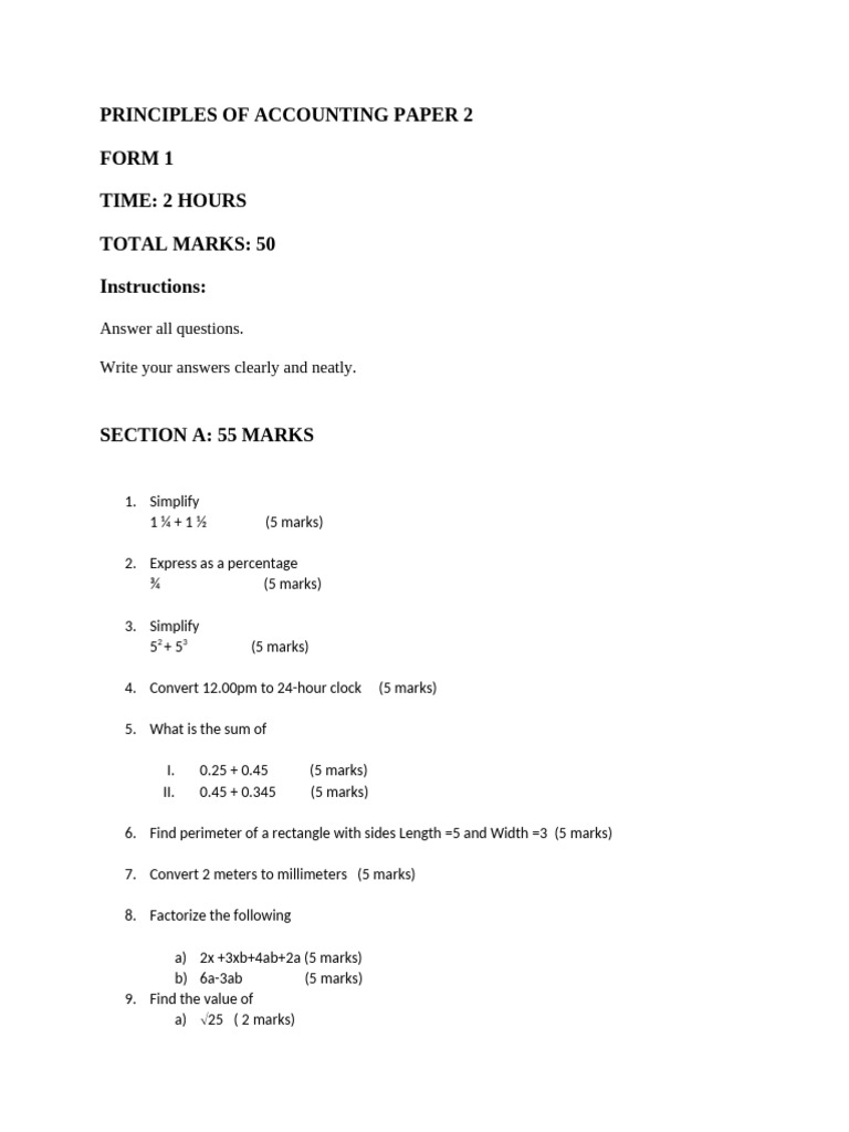 Mathematics Form 2 Paper Final | PDF