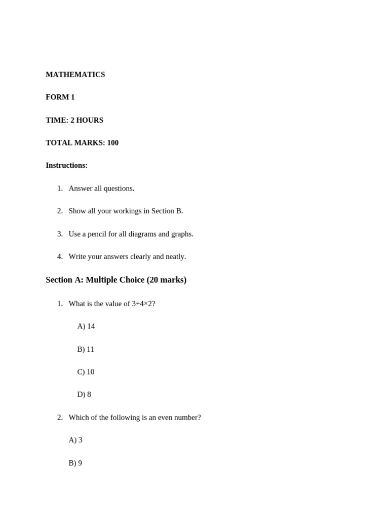 Mathematics Form 1a End of Year | PDF | Ratio | Odds