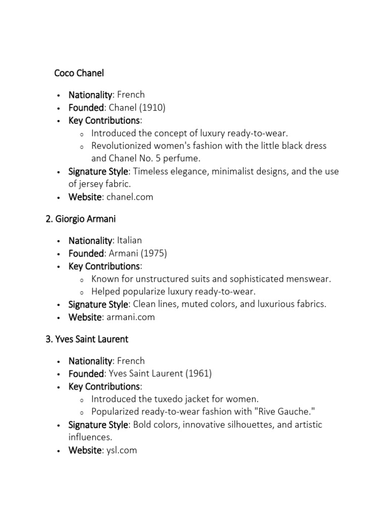 Top Ten Fashion Designer Information | PDF | Fashion | Style