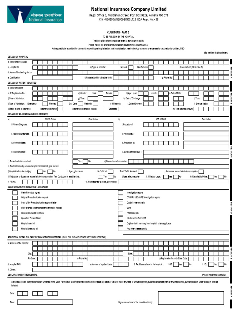 National Insurance Claim Form Guide | PDF | Hospital | Medicine