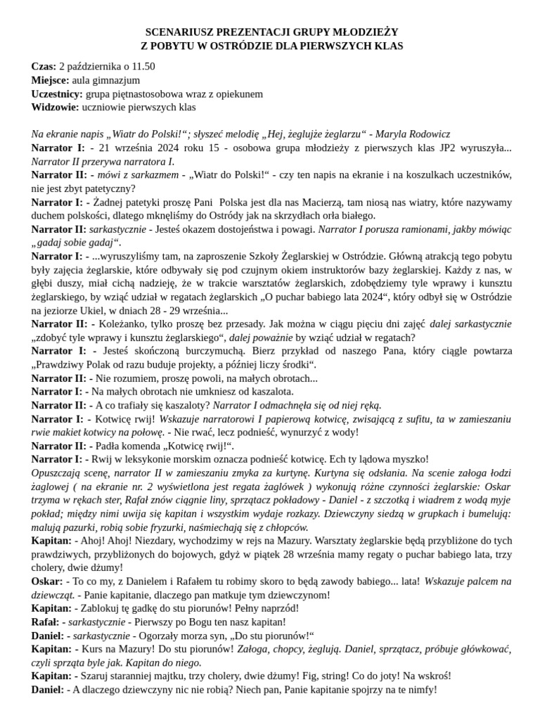Scenariusz Prezentacji Grupy M - Odzie - y | PDF