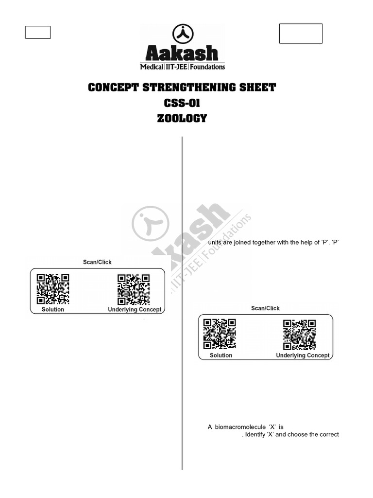 Concept Strengthening Sheet (CSS-01) Based On AIATS-01 (RM) - Zoology | PDF | Muscle ...