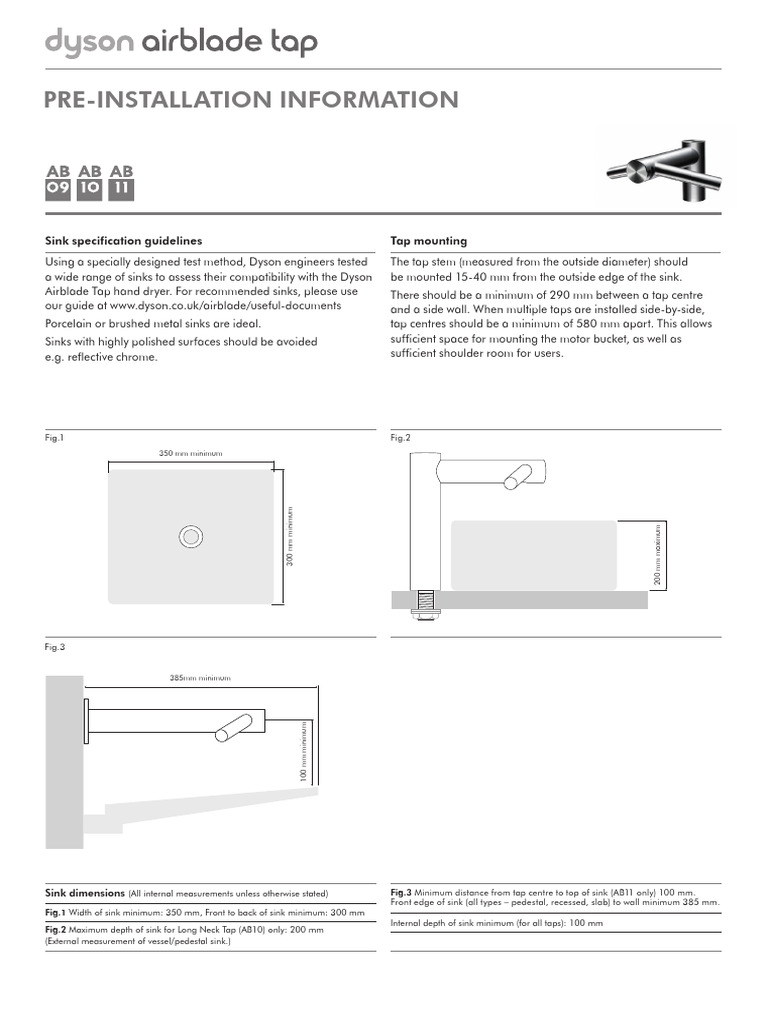 Airblade Tap Pre Install Guide 2015 | PDF | Tap (Valve) | Water Heating