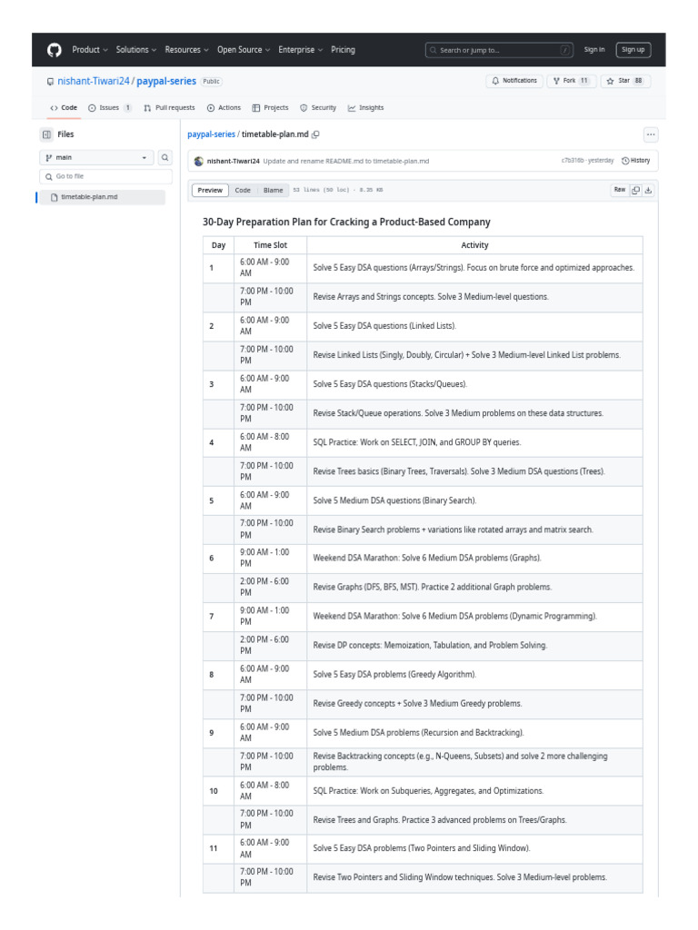 Github Com Nishant Tiwari24 Paypal Series Blob Main Timetable Plan MD | PDF | Dynamic ...