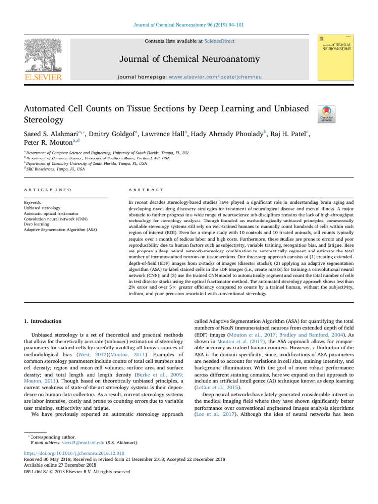 Automated Cell Counts on Tissue Sections by Deep Learning and Unbiased T Stereology | PDF ...
