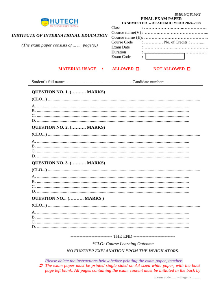 1.1.multiplechoice - Final Exam Paper - 2024-2025 | PDF | Educational ...