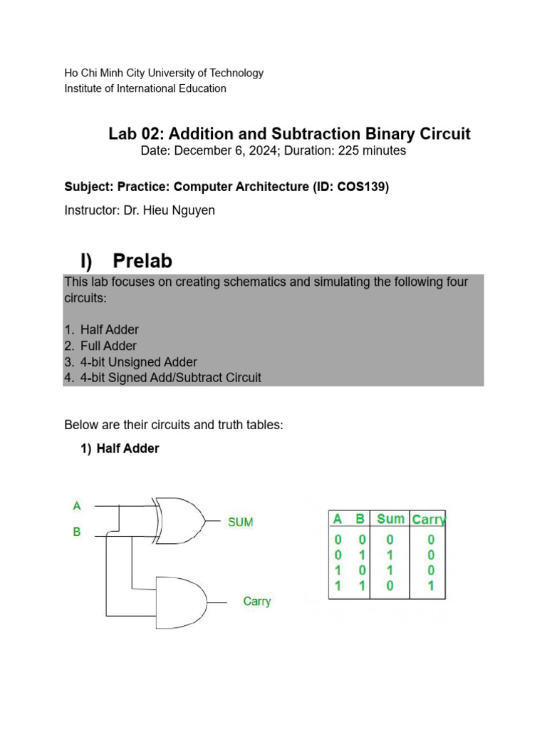 Lab2 Addition Subtraction Circuit Pdf Hardware Description Language