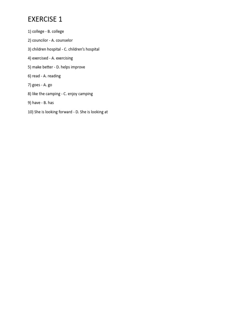 Vocabulary Exercise Answers | PDF