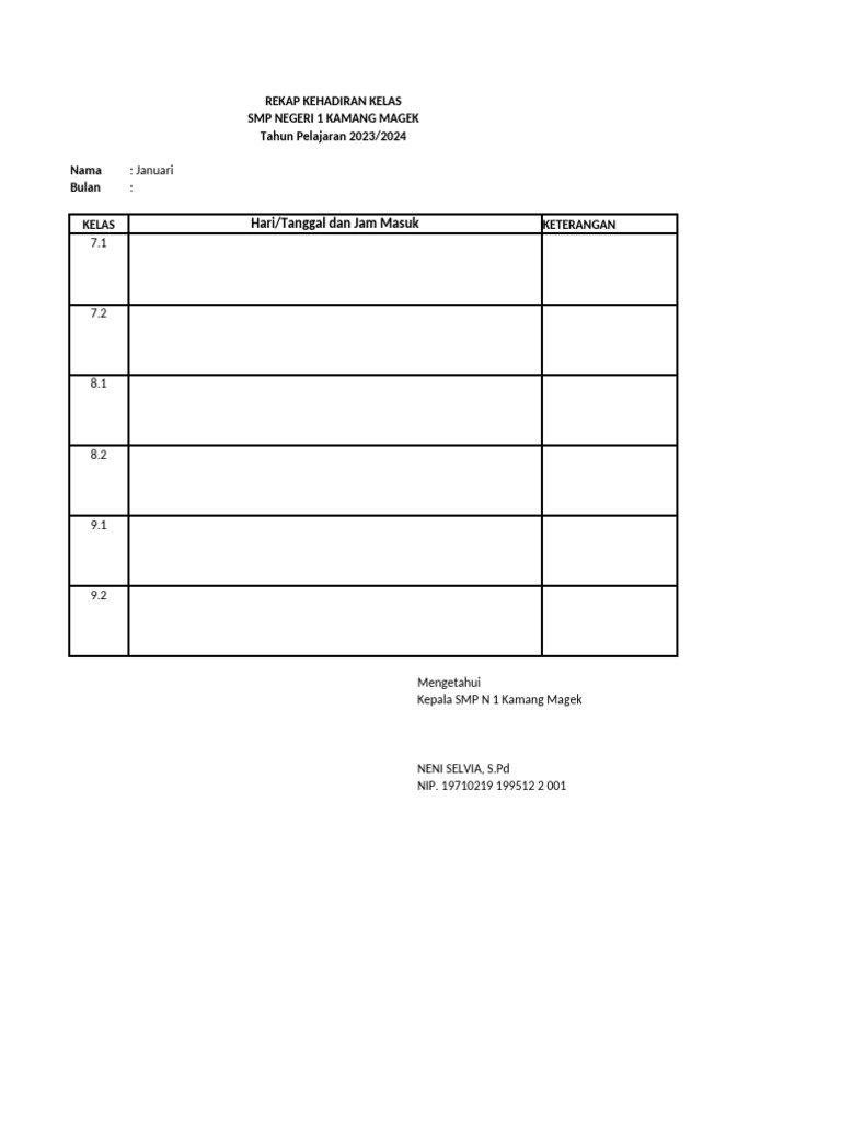 Rekap Absen Putri | PDF