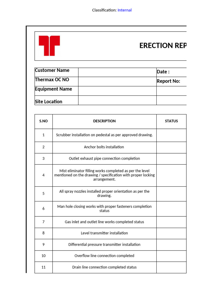 erection report format | PDF | Pump | Valve