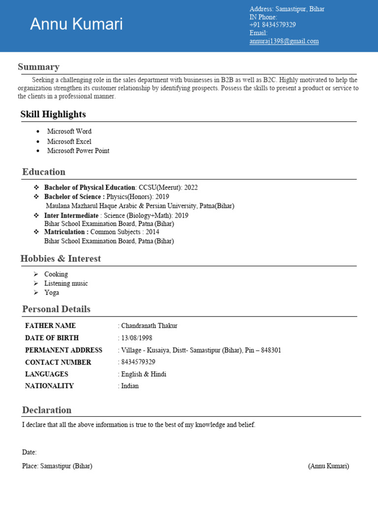 Annu Resume | PDF