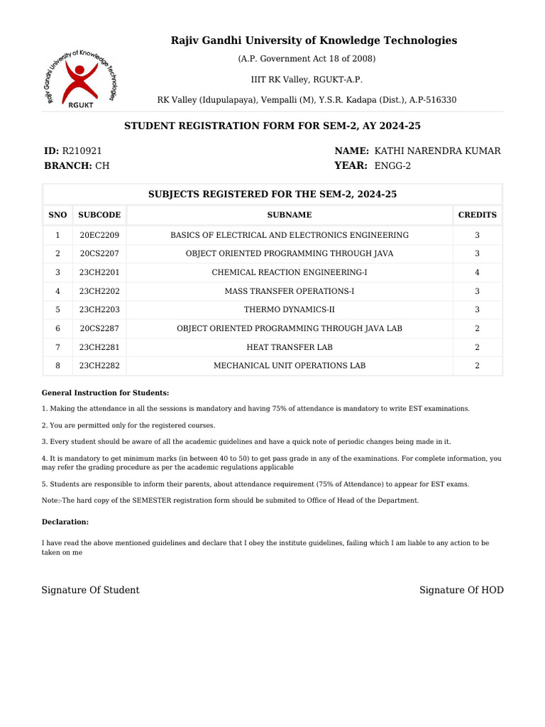 Ay 2024-25 R210921 Engg-2 Sem-2 Sem-Registration | PDF
