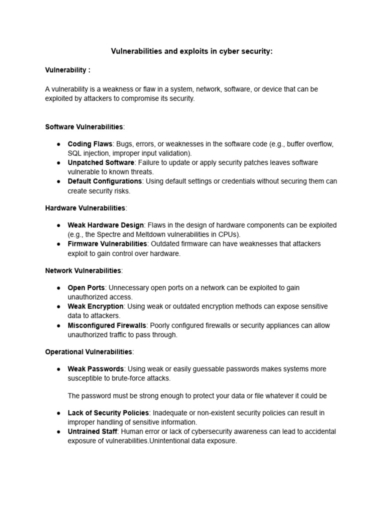 Vulnerabilities and Exploits in Cyber Security | PDF | Vulnerability (Computing) | Security