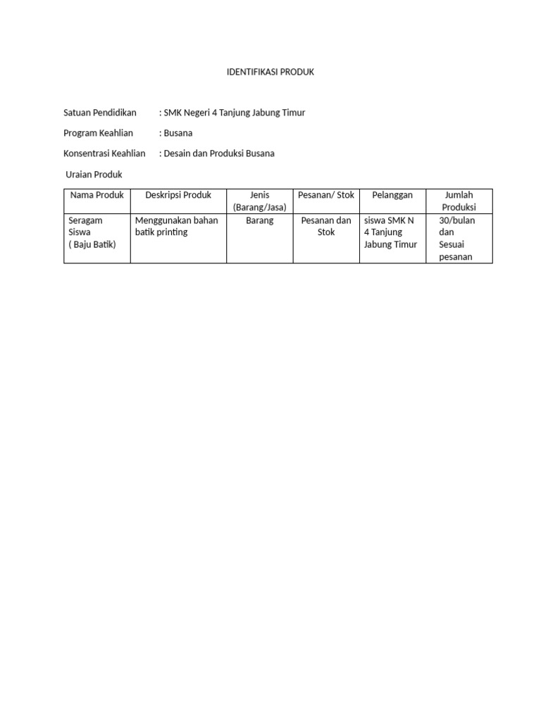 Lk.01 Identifikasi Produk Tefa | PDF