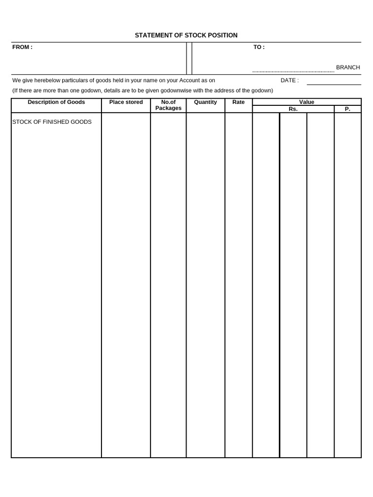 27 Stock Statement Format Submitted in Bank | PDF