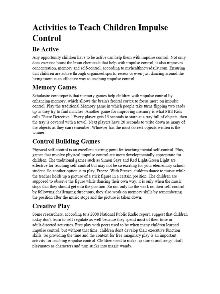 Activities To Teach Children Impulse Control | PDF | Memory | Self ...