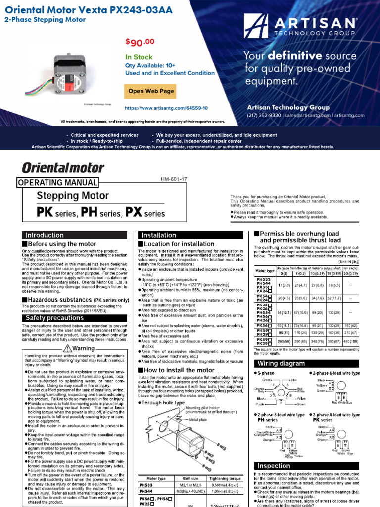 Oriental Motor Vexta PH296 01 A28 Datasheet 2020227112635 | PDF