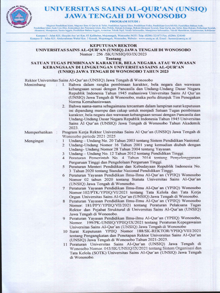 SK Satuan Tugas Pembinaan Karakter, Bela Negara Dan Wawasan Kebangsaan ...