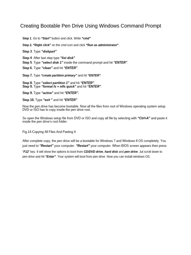 Creating Bootable Pen Drive Using Windows Command Prompt | PDF