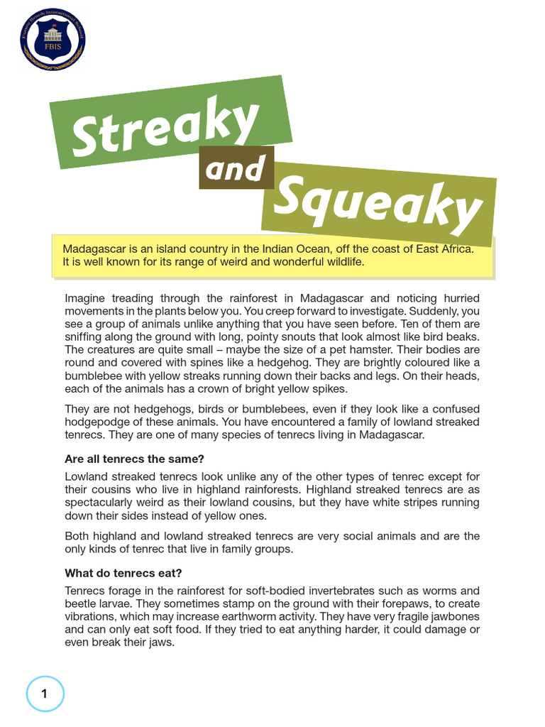 KS2 Reading Paper: Tenrecs & Tightrope | PDF | Copyright | License