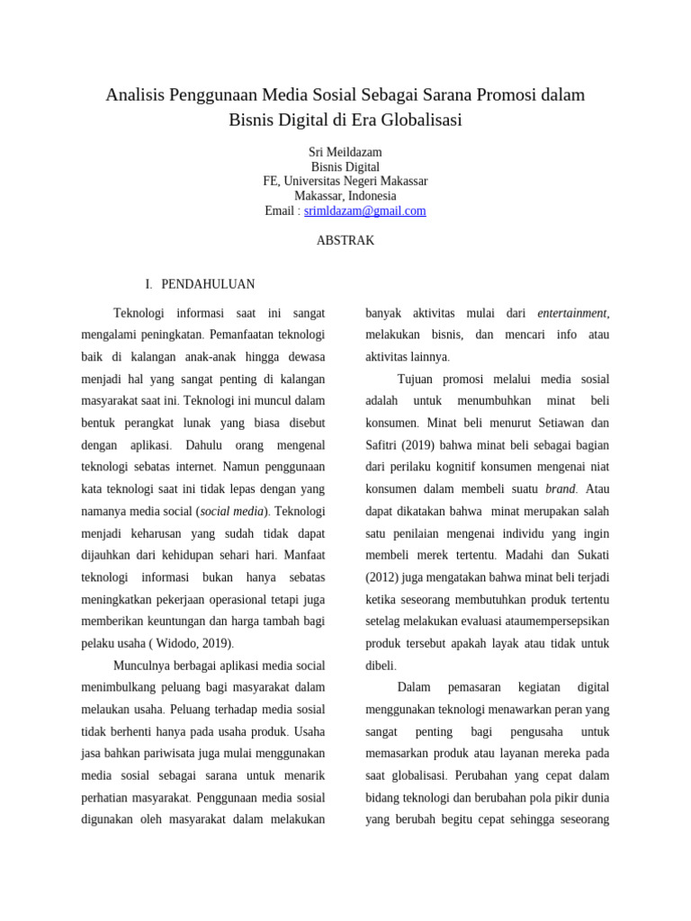 Analisis Penggunaan Media Sosial Sebagai Sarana Promosi Dalam Bisnis Digital Di Era Globalisasi ...