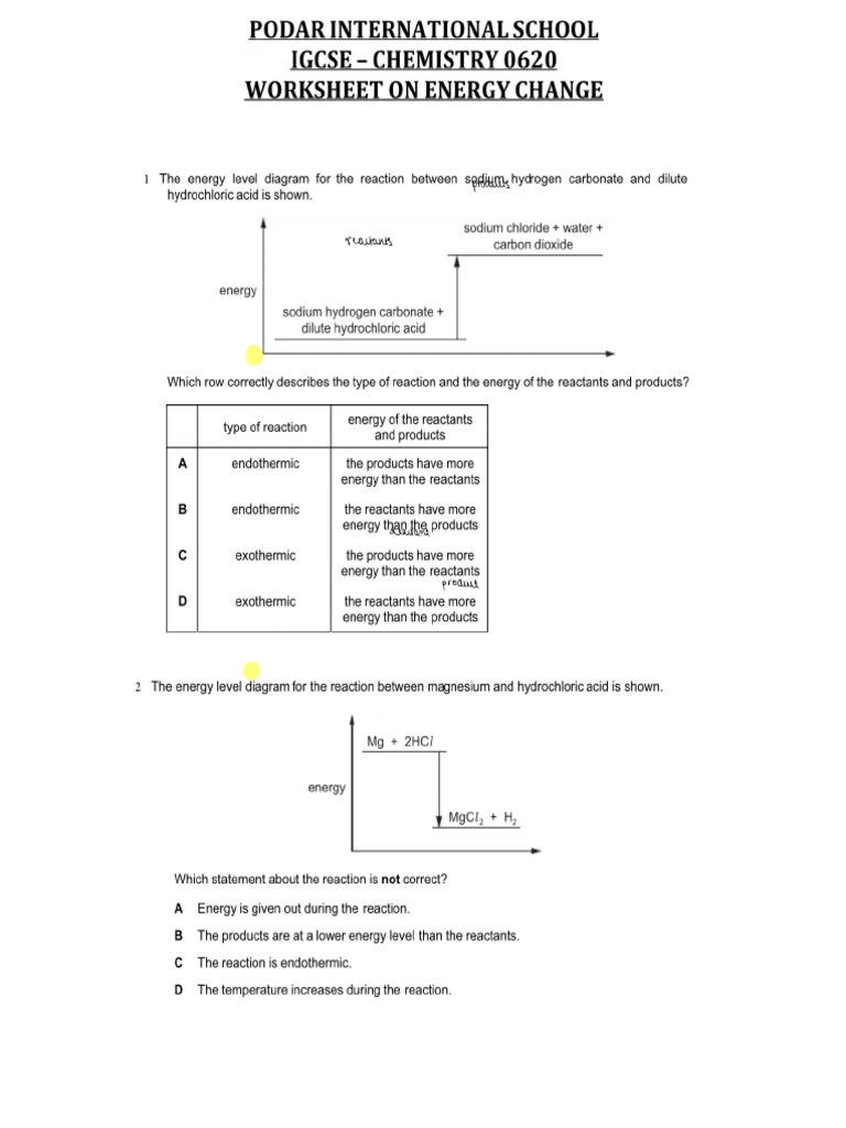 Energy Change (MCQ) ZRW | PDF