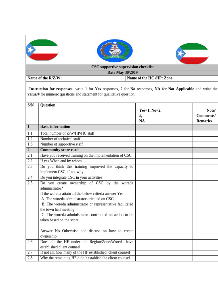 CSC Supportive Supervision Checklist | PDF