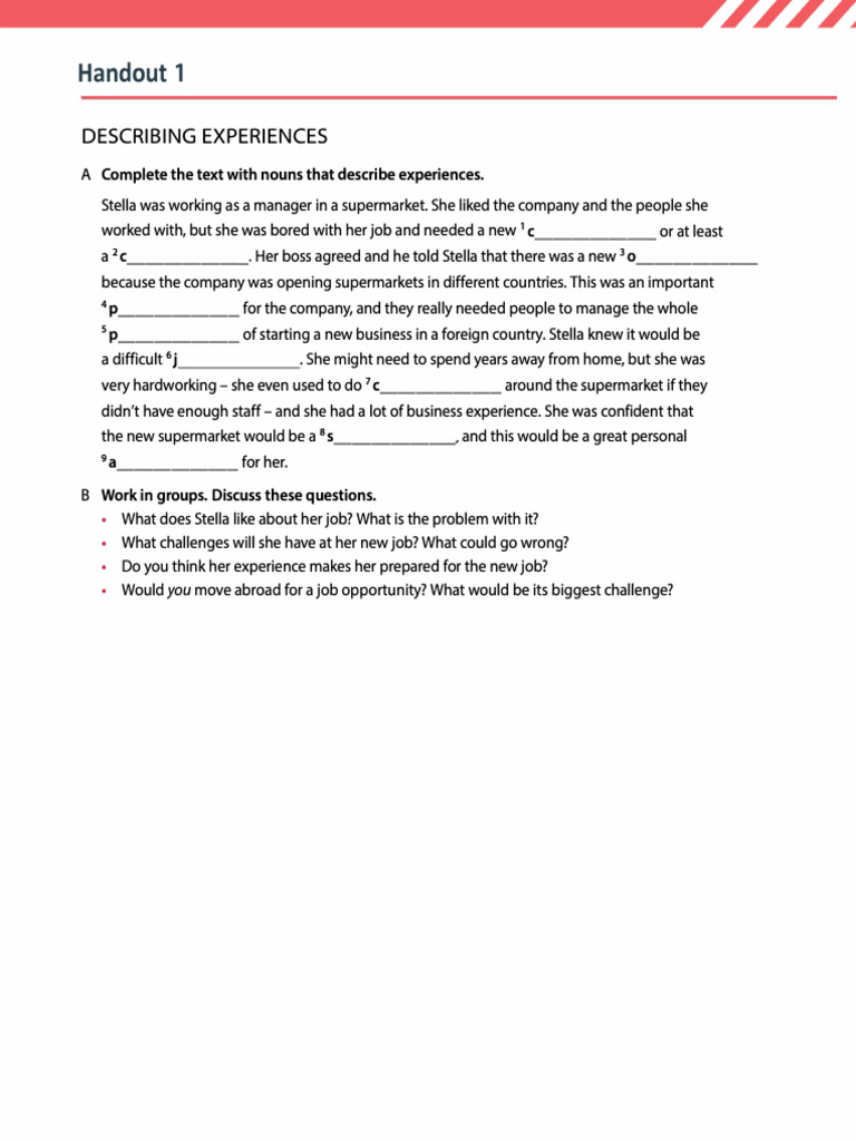 BUS 2.0 Level 3 Lesson Plan 8 Handout 1 | PDF