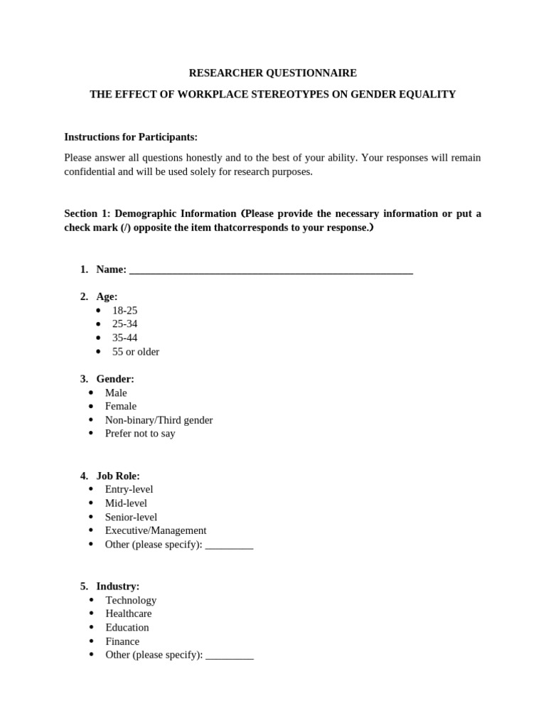 Workplace Stereotypes & Gender Equality Survey | PDF | Stereotypes | Gender