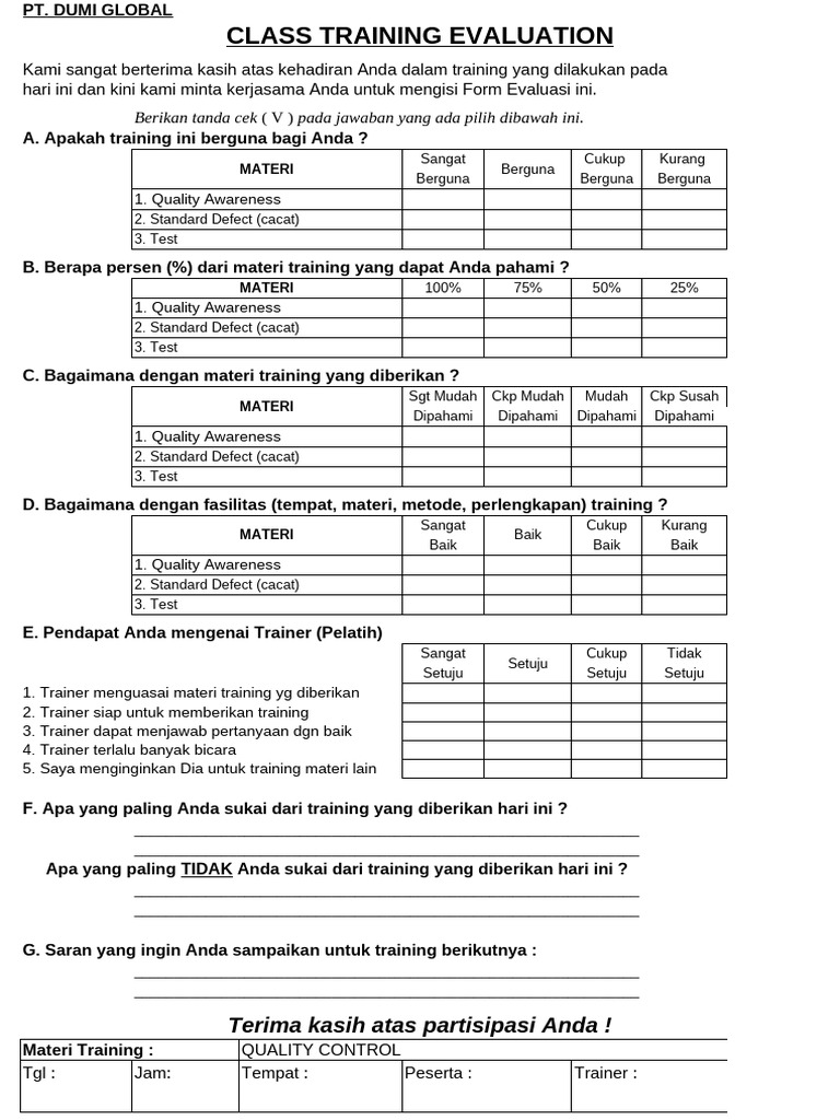 Class Training Evaluation | PDF