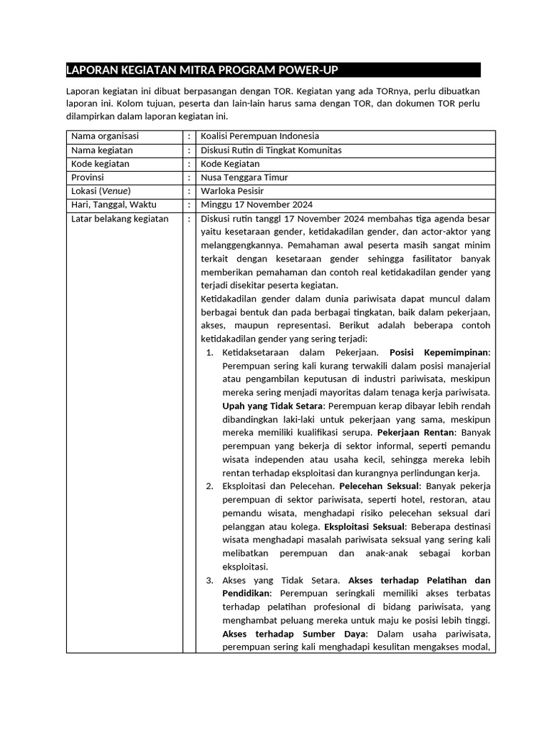 Laporan Narasi Kegiatan Diskusi Rutin - November 2024 | PDF