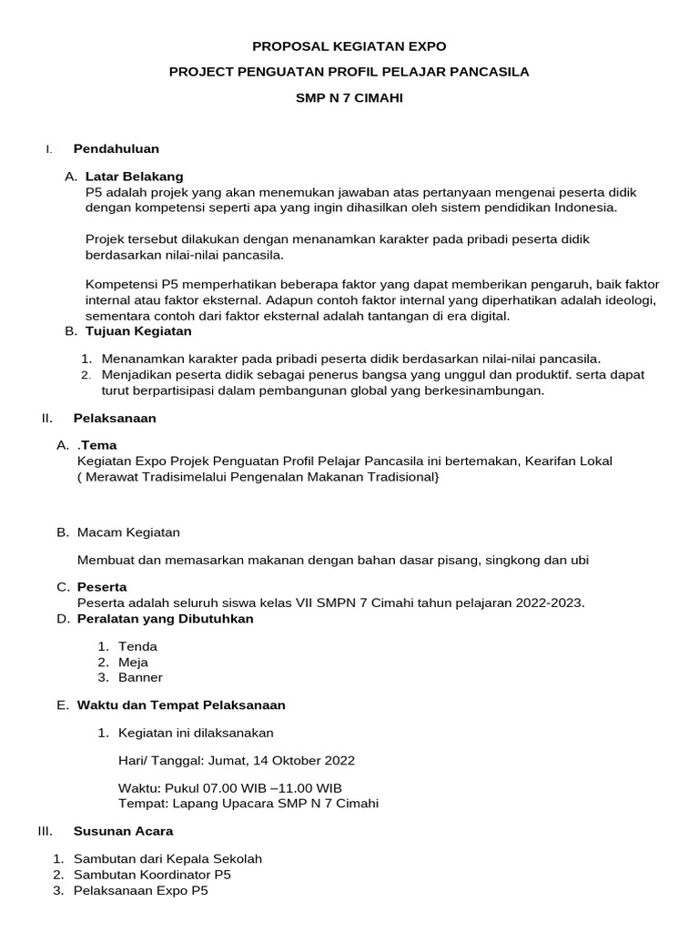 Proposal Kegiatan Expo p5 | PDF
