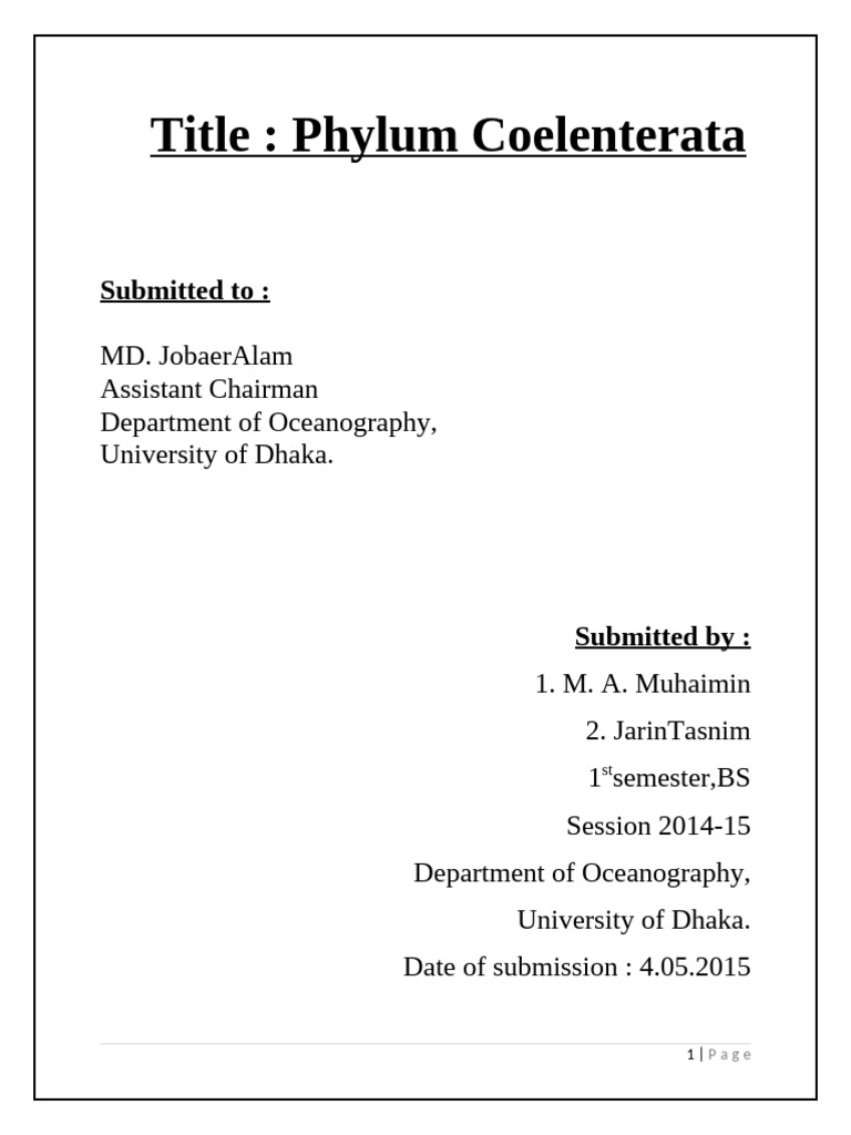 Phylum Coelenterata | PDF