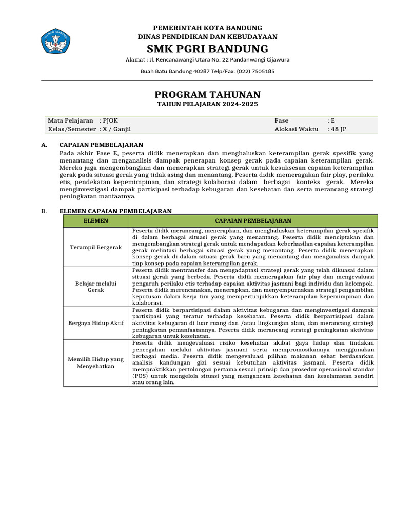 Prota Kelas 10 Print TTD | PDF