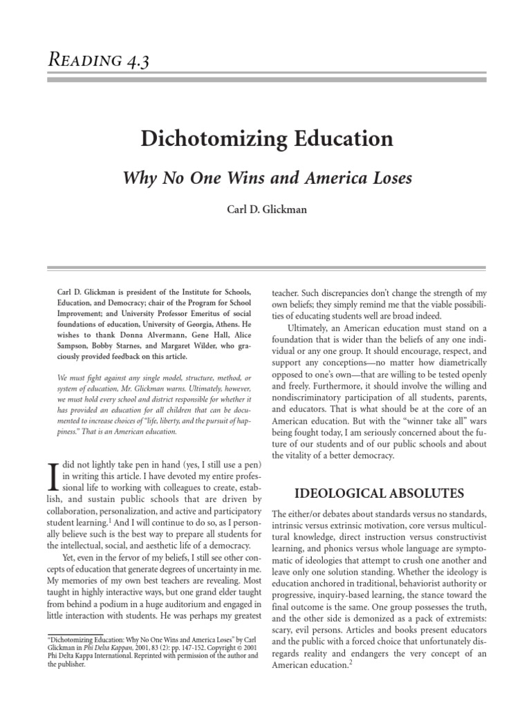 Dichotomizing Education Reform - Glickman | PDF | Literacy | Cognition