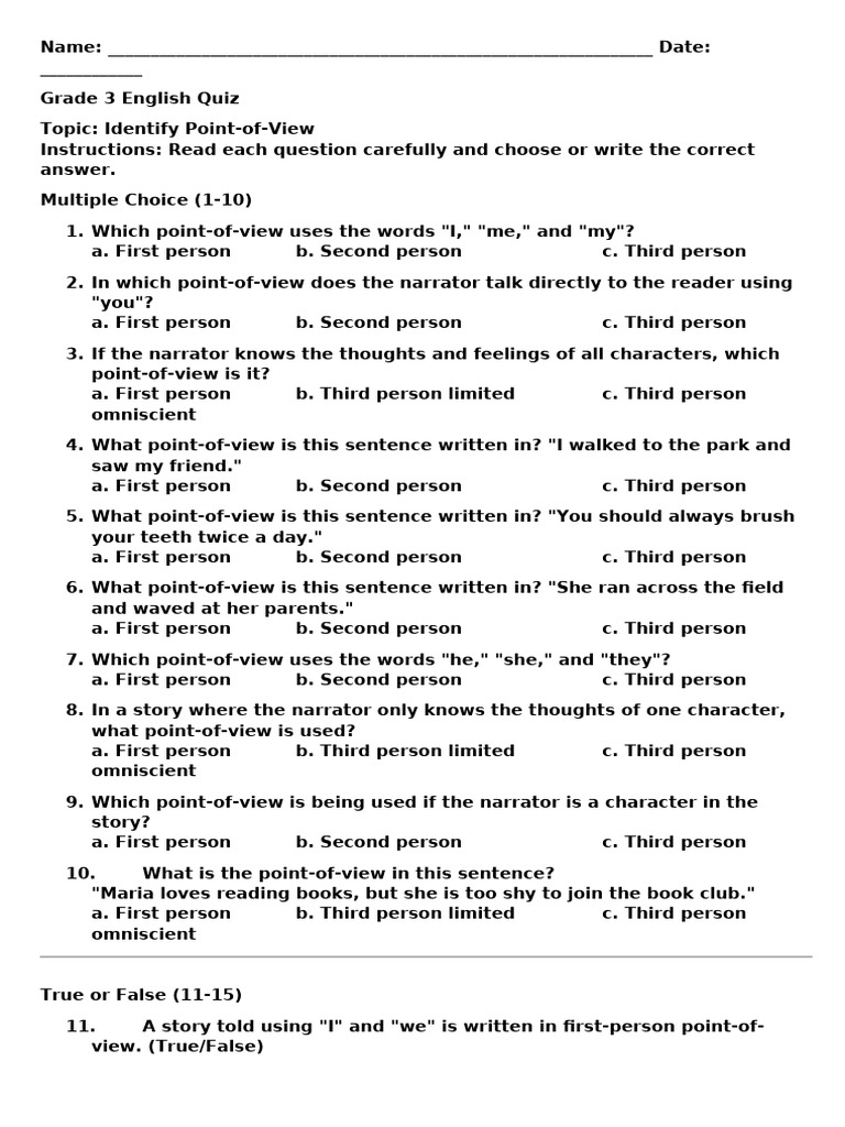 Grade 3 2nd Quarter Quiz Pov | PDF | Narration